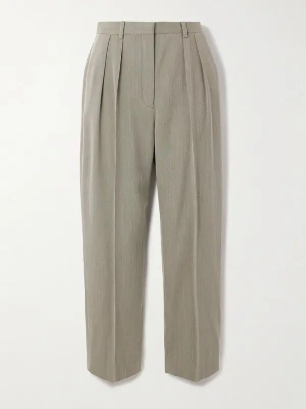Loro Piana Hudson Cropped Pleated Wool Tapered Trousers