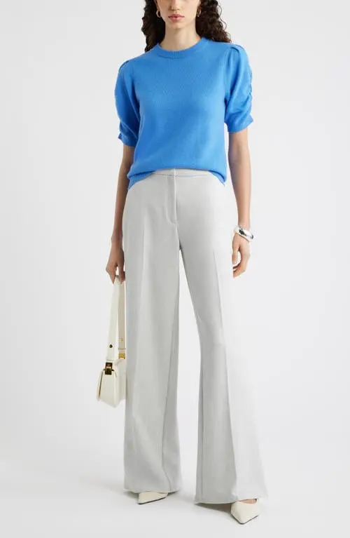 Nordstrom Ruched Short Sleeve Cashmere Sweater - Blue Stream
