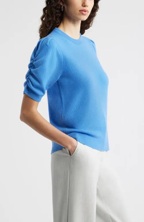Nordstrom Ruched Short Sleeve Cashmere Sweater - Blue Stream