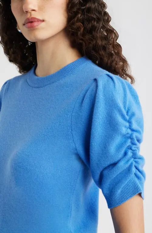 Nordstrom Ruched Short Sleeve Cashmere Sweater - Blue Stream