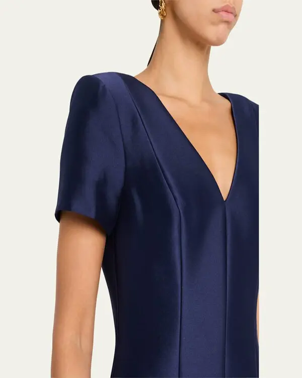 Badgley Mischka Pleated A-Line Midi Dress - Navy | Editorialist