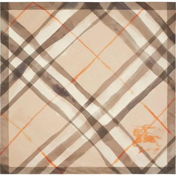 Burberry Equestrian Knight Design Watercolor Check Silk Square Scarf - Birch