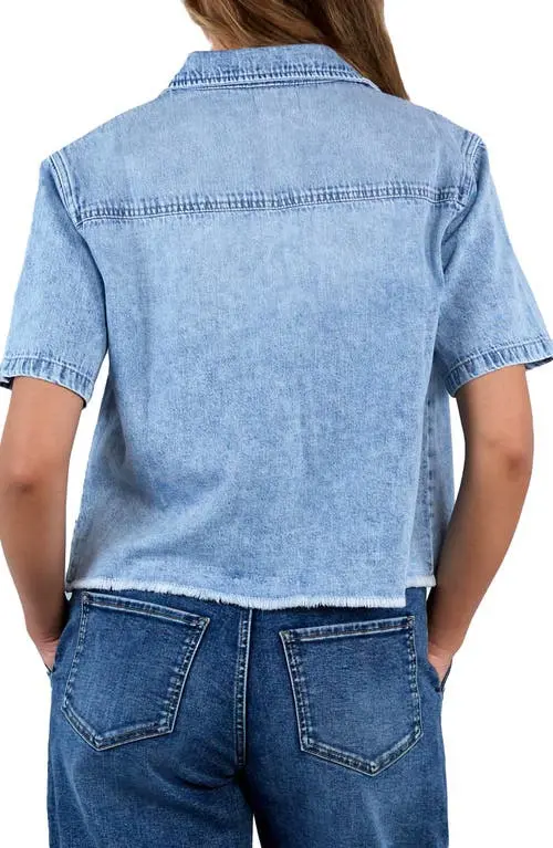HINT OF BLU Emily Frayed Short Sleeve Denim Shirt - Morning Blue