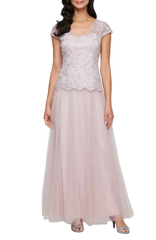 Alex Evenings Sequin Embroidered Faux Two-Piece Gown - Blush | Editorialist