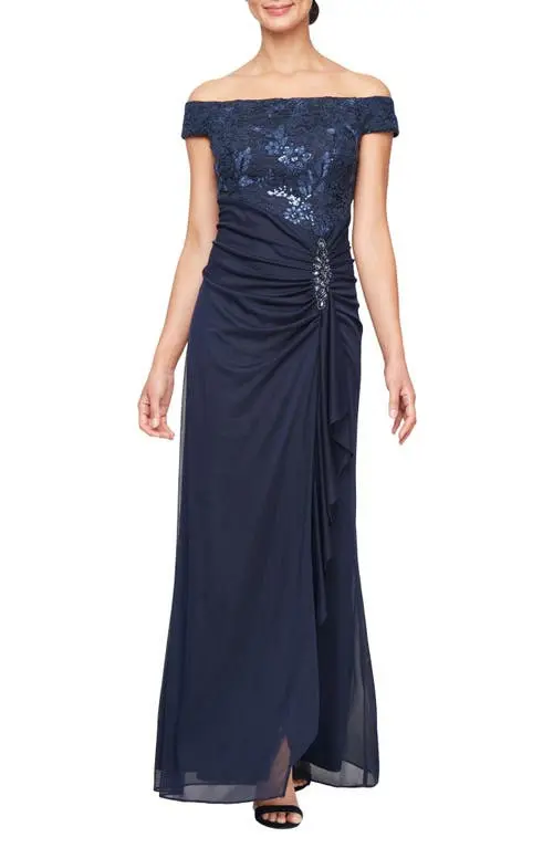 Alex Evenings Sequin Embroidered Lace Gown