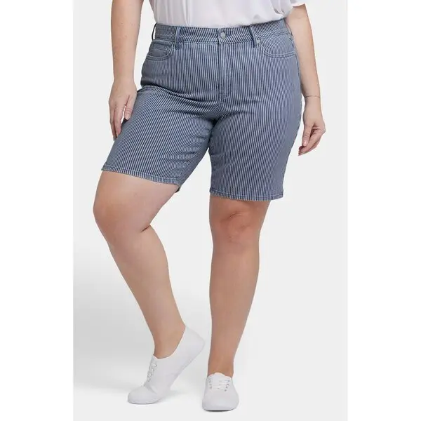 NYDJ Ella Side Slit Striped Denim Shorts - Malaga Stripe