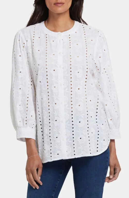 NYDJ Bonnie Embroidered Eyelet Top - Optic White