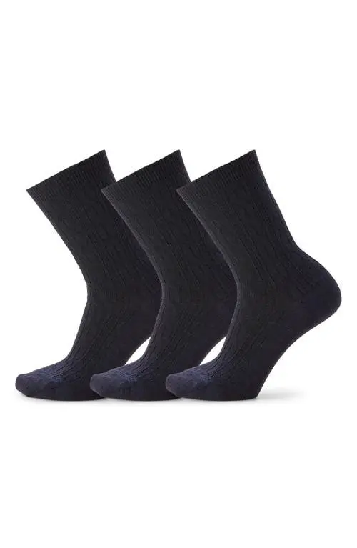 Smartwool Everyday 3-pack Wool Blend Cable Crew Socks - Deep Navy Heather