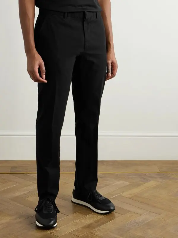 Zegna Easy Straight-leg Garment-dyed Cotton-blend Chinos - Black