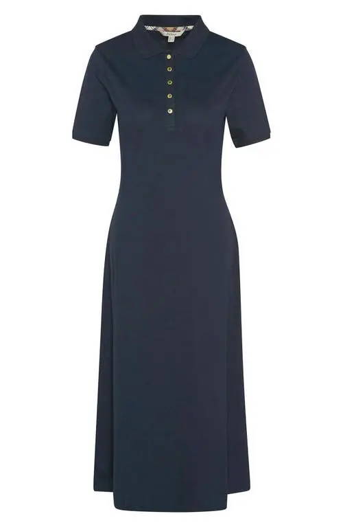 Barbour Celeste Stretch Cotton Piqué Polo Midi Dress - Navy