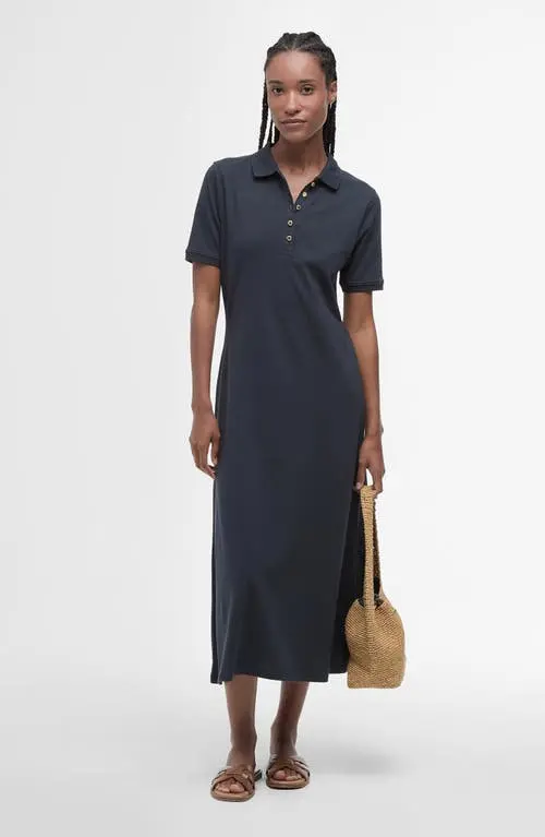Barbour Celeste Stretch Cotton Piqué Polo Midi Dress - Navy