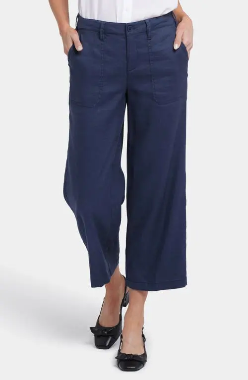 NYDJ Wide Leg Crop Linen Blend Pants - Oxford Navy