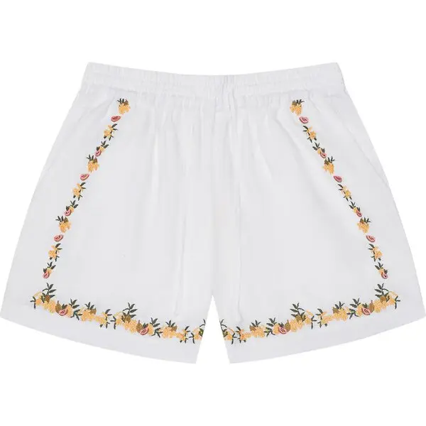 MAVRANS Embroidered Linen Blend Shorts - Beige Multi