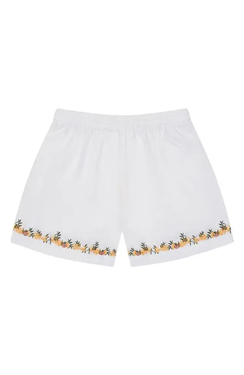 MAVRANS Embroidered Linen Blend Shorts - Beige Multi
