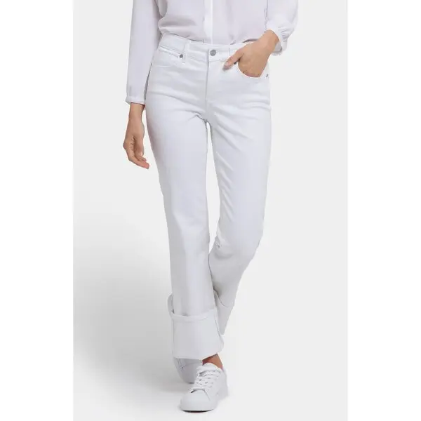 NYDJ Marilyn Wide Cuff Straight Leg Jeans - Optic White