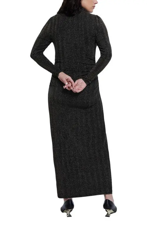 Motherhood Maternity Mesh Turtleneck Maxi Dress - Gold Lurex | Editorialist