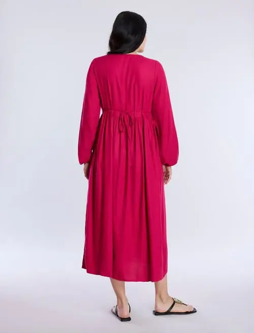 Motherhood Maternity Long Sleeve Button Front Maternity Midi Dress - Cerise