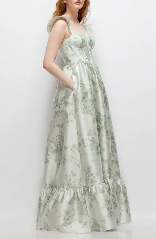 Dessy Collection Floral Satin-twill Gown - Sage Cottage Rose