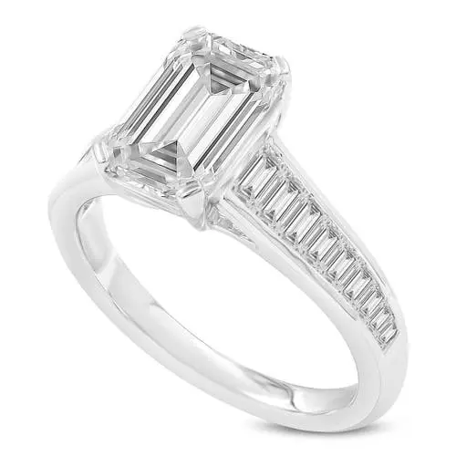 LUVMYJEWELRY Eris 14k Gold 3.22 Ct Emerald Cut Lab Grown Diamond Engagement Ring - 14k White Gold