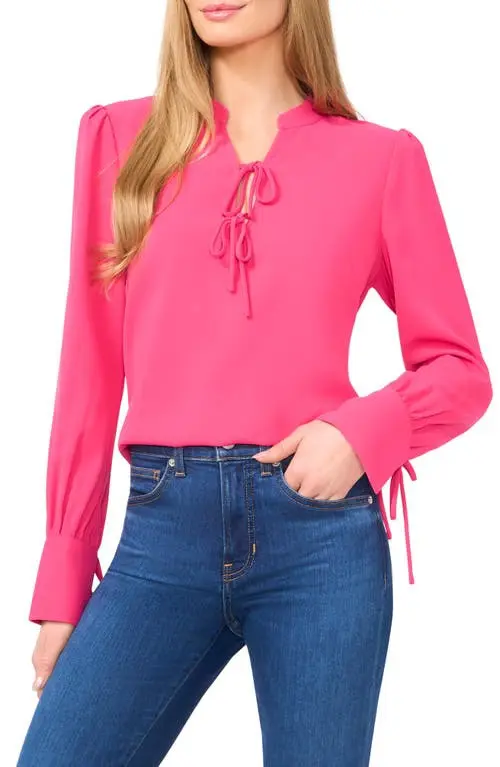 CECE DUPRAZ Tie Bow Long Sleeve Top - Bright Rose