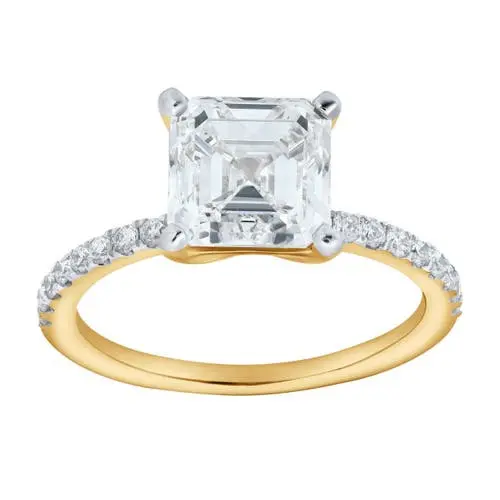 LUVMYJEWELRY 2.7 Ct Emerald Cut Lab Grown Diamond Engagement Ring - 14k Yellow Gold