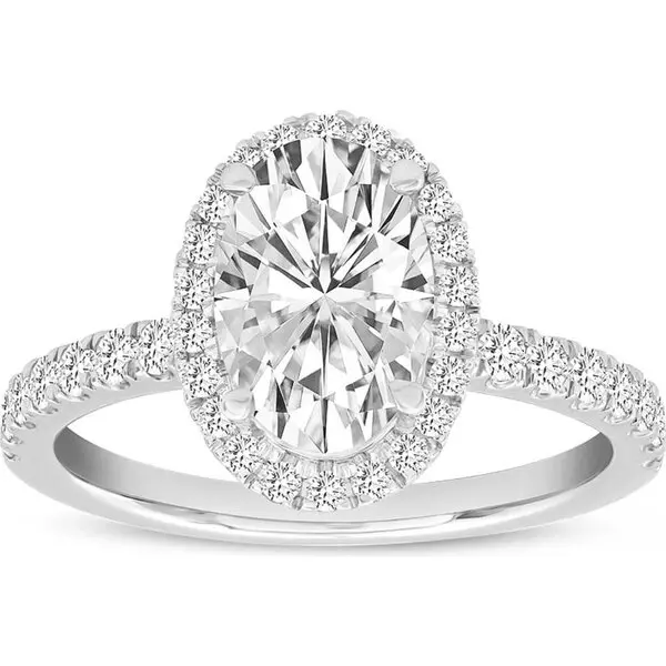 LUVMYJEWELRY Laurentia Oval Lab Grown Diamond Halo Engagement Ring - 14k White Gold