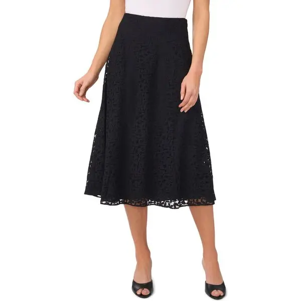 CECE DUPRAZ Floral Lace Midi Skirt - Rich Black