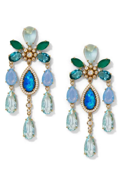 Nadri Chandelier Earrings - Gold/blue