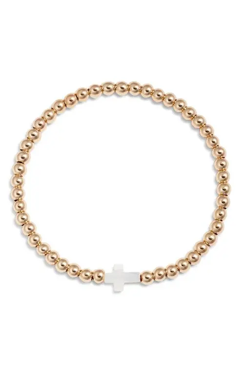 NASHELLE Cross Charm Beaded Bracelet - Gold Fill
