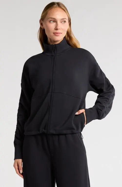 Zella Ruched Sleeve Zip-up Jacket - Black