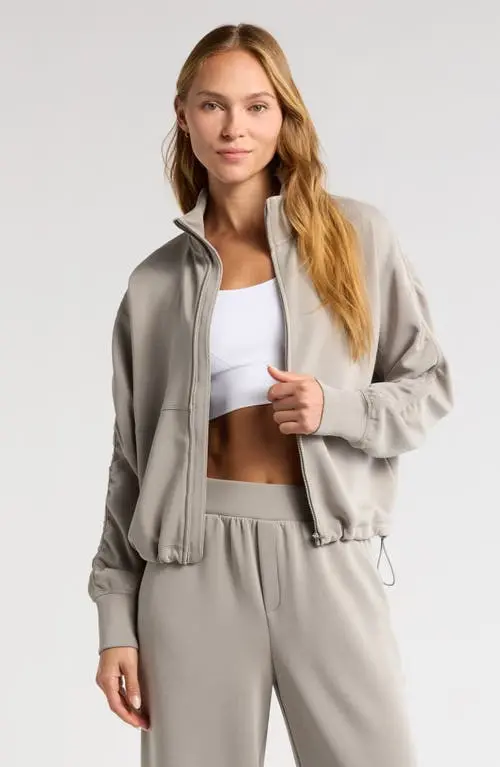 Zella Ruched Sleeve Zip Jacket - Grey Moonbeam