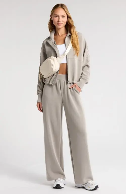 Zella Ruched Sleeve Zip Jacket - Grey Moonbeam