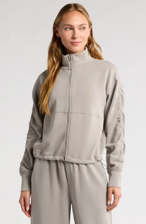 Zella Ruched Sleeve Zip Jacket - Grey Moonbeam