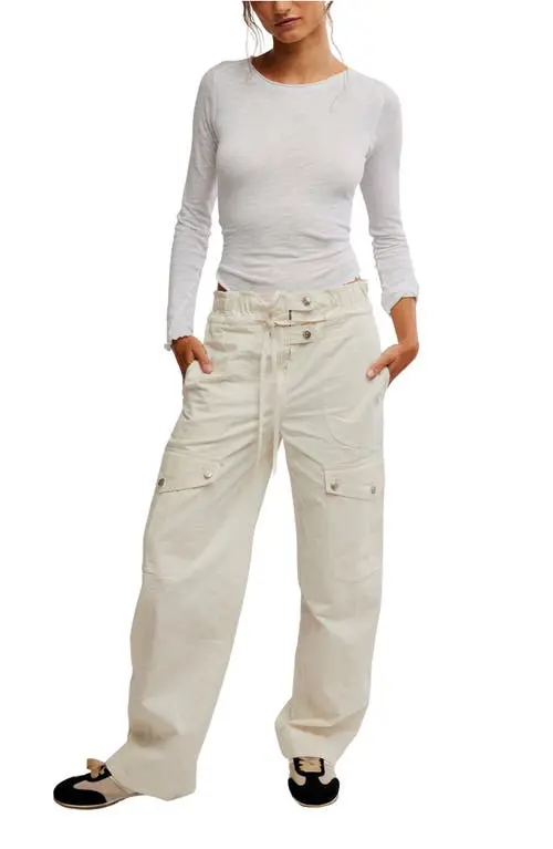 Free People Park Ave Cotton Cargo Pants - Ivory