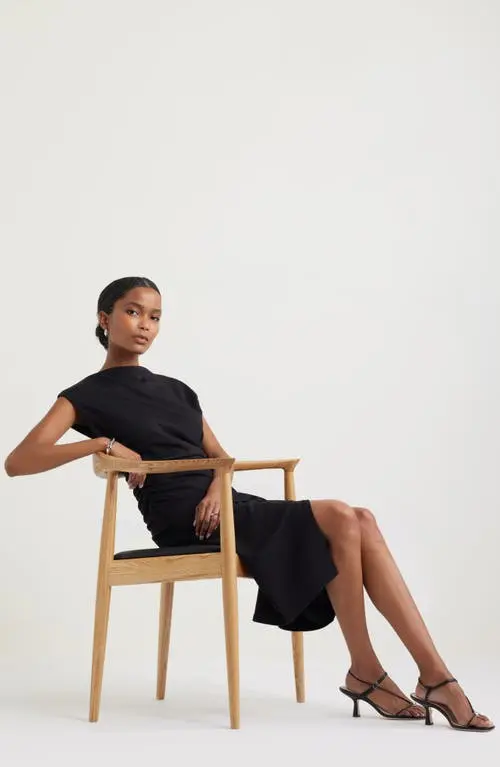 Nordstrom Ruched Funnel Neck Midi Dress - Black
