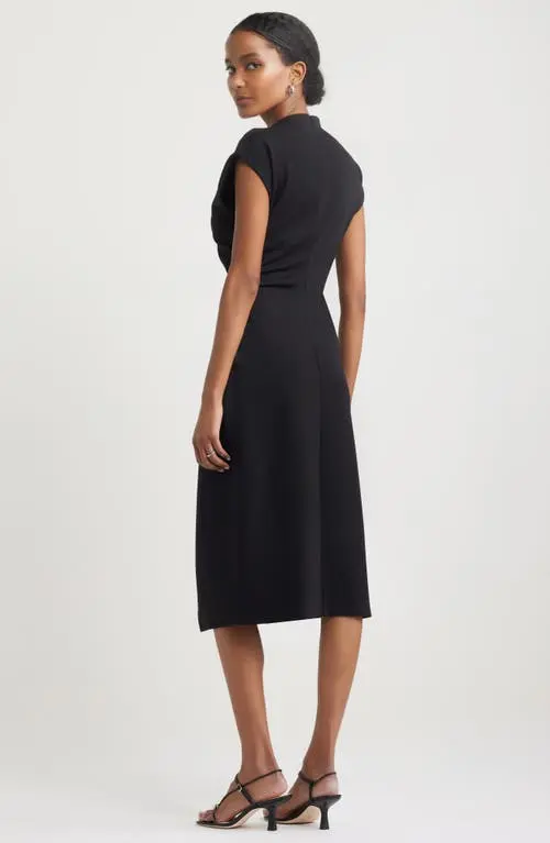Nordstrom Ruched Funnel Neck Midi Dress - Black
