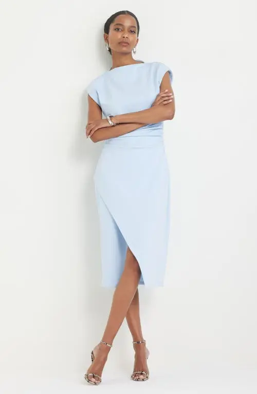 Nordstrom Ruched Funnel Neck Midi Dress - Blue Skyway