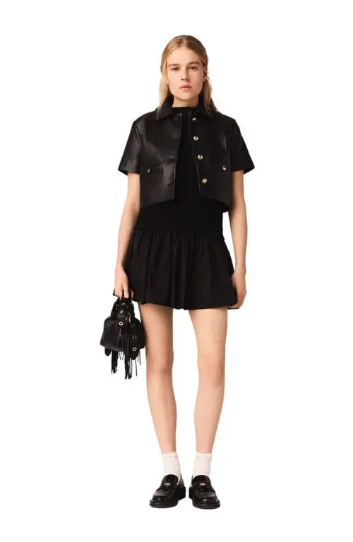 Maje Cropped Leather Jacket - Black