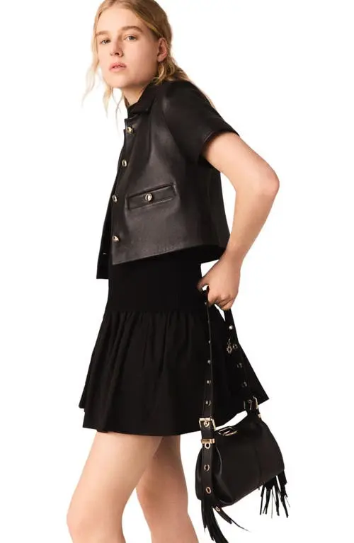 Maje Cropped Leather Jacket - Black