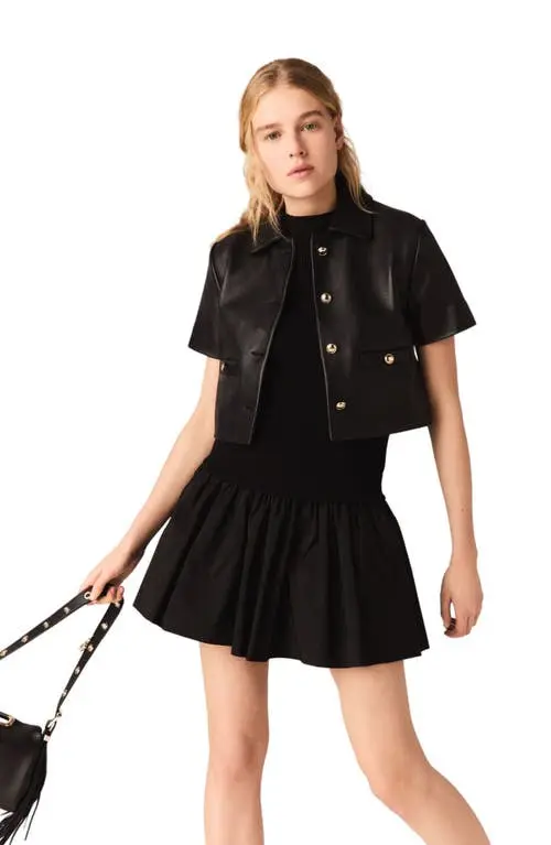Maje Cropped Leather Jacket - Black