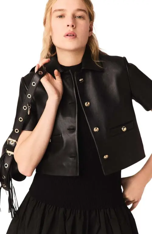 Maje Cropped Leather Jacket - Black