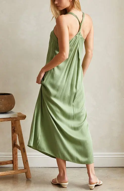 CRESCENT Back Twist Cupro Slip Maxi Dress