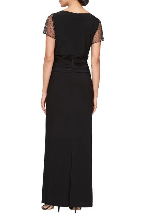 sl fashions evening dresses S.L. Fashions Women's Long V-Neck Flutter Sleeve A-Line Dress