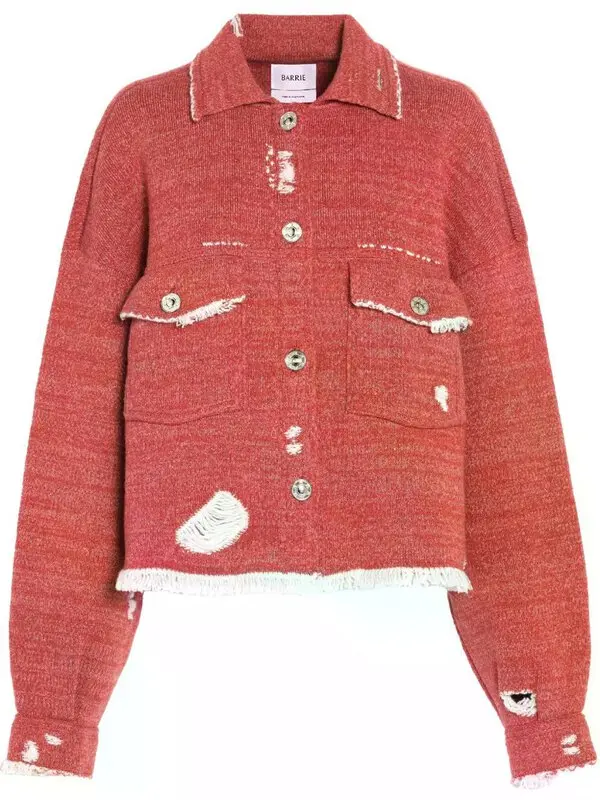 BARRIE Fringed Denim Jacket - Red