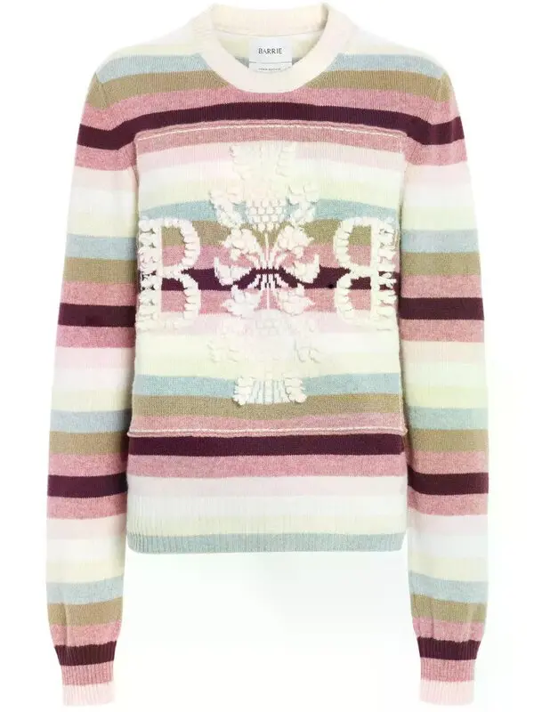 BARRIE 3d-logo Striped Cashmere Sweater - Pink