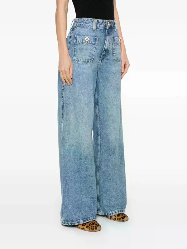 Sandro Faded Effect Straight Leg Jeans With Patch Pockets