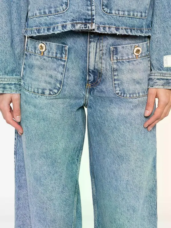 Sandro Faded Effect Straight Leg Jeans With Patch Pockets