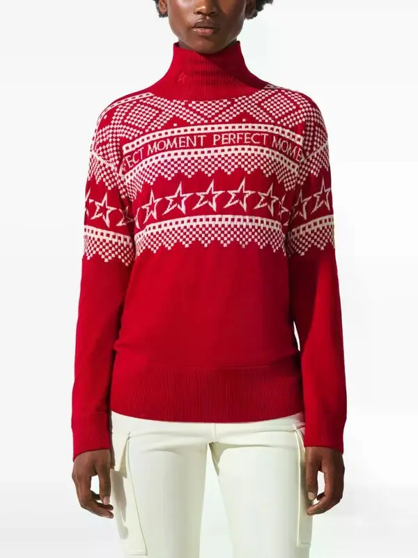 Perfect Moment Fair Isle Intarsia Knit Turtleneck Sweater - Red