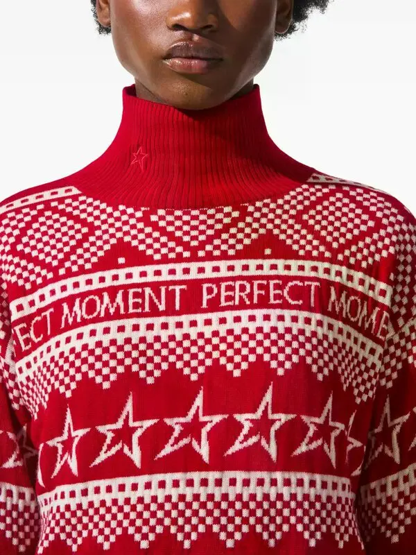 Perfect Moment Fair Isle Intarsia Knit Turtleneck Sweater - Red