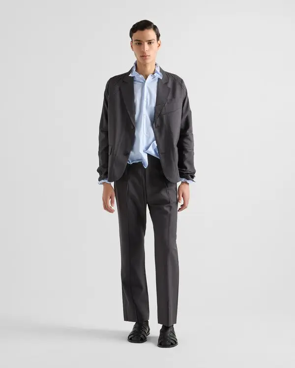 Prada Single-breasted Wool And Silk Jacket - Anthracite Gray